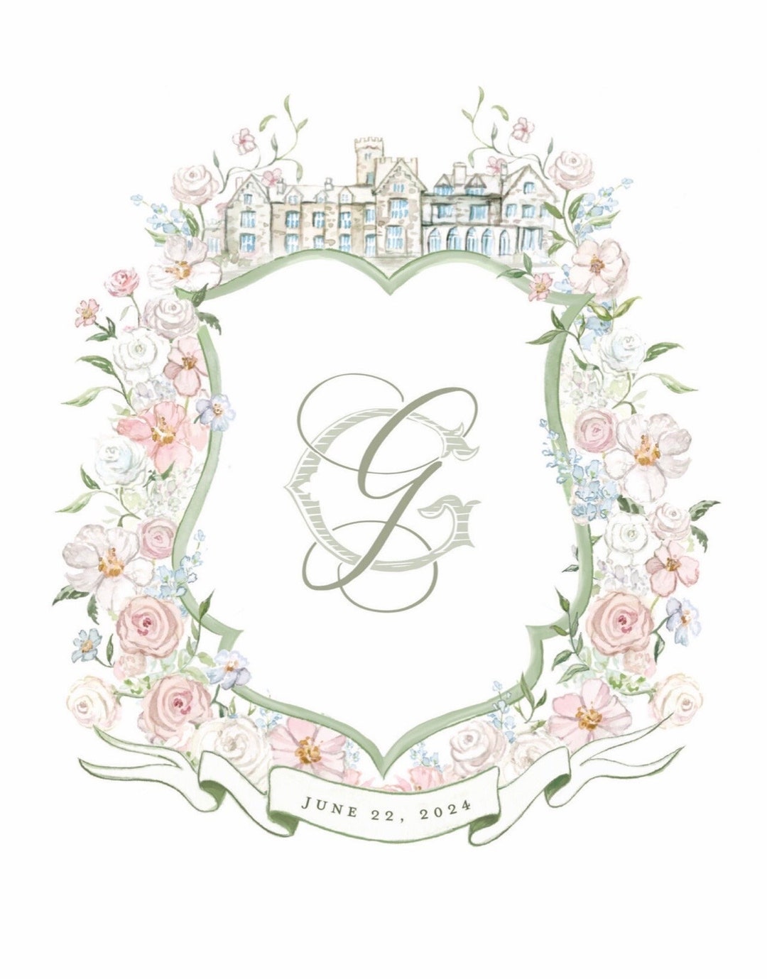 Custom Watercolor Wedding Crest | Wedding Monogram | Wedding Logo ...