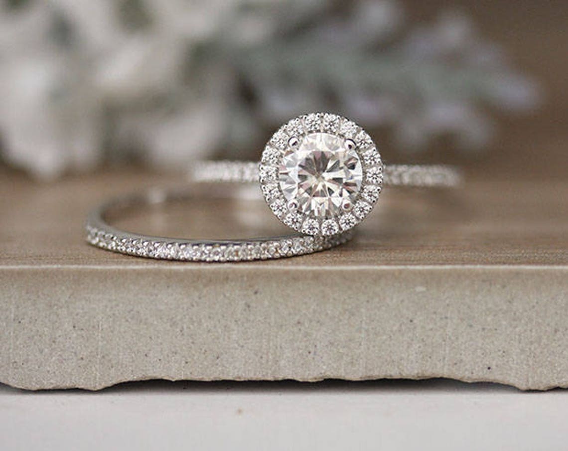 Moissanite Wedding Ring Set White Gold Round 6mm Moissanite - Etsy