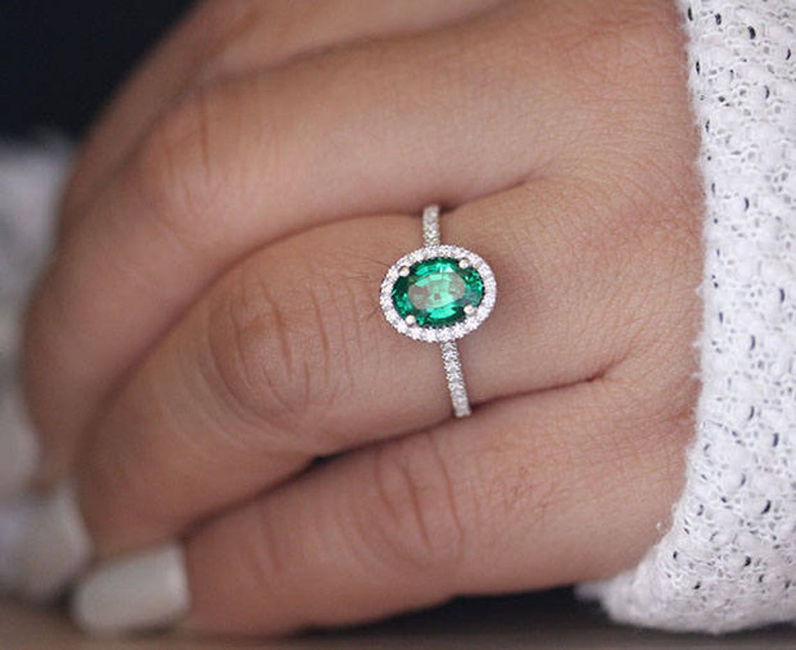 Engagement Ring Wedding Ring Lab Created Emerald White Gold | Etsy