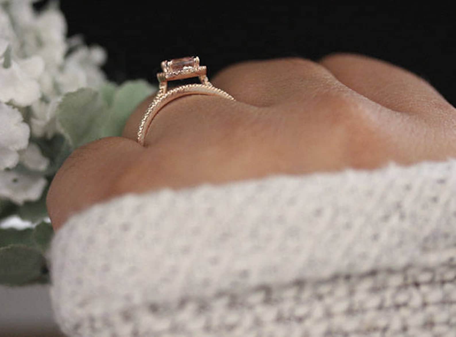 6mm Cushion Rose Gold Bridal Ring Set Morganite Engagement - Etsy