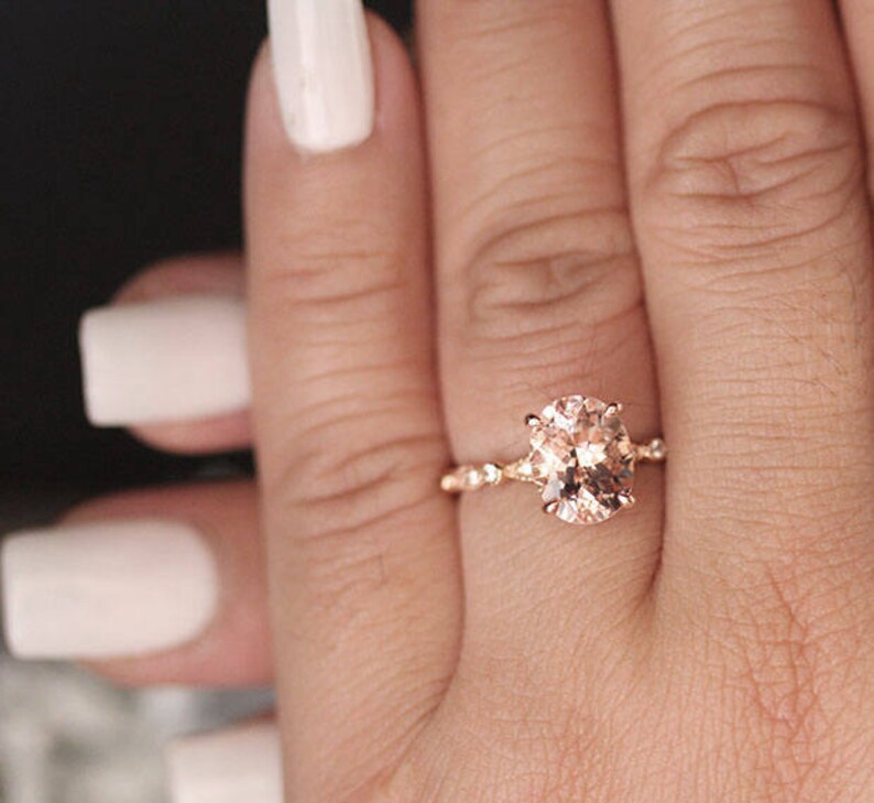 LOW COST Engagement Ring 10k Rose Gold Morganite and Diamond - Etsy