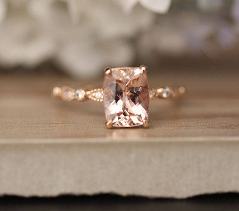 LOW COST Rose Gold 10k Morganite Cushion 9x7mm Engagement Ring - Etsy