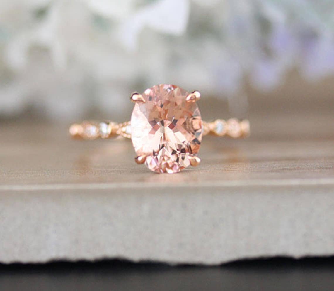 LOW COST Engagement Ring 10k Rose Gold Morganite and Diamond - Etsy