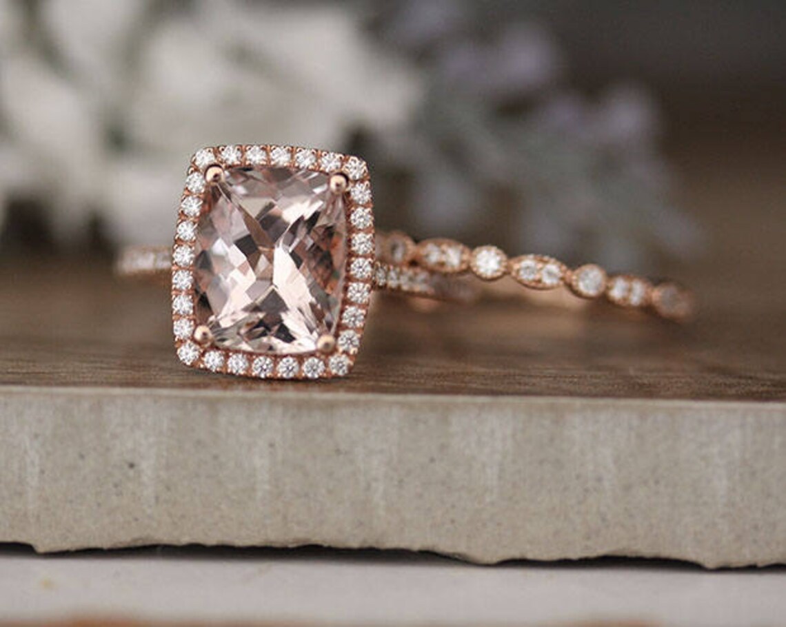 AFFORDABLE 10K Rose Gold Engagement Ring 3ct Morganite - Etsy
