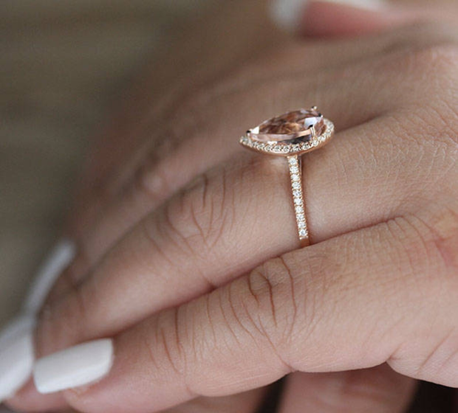 Engagement Ring 14k Rose Gold Morganite Pear 12x8mm and - Etsy