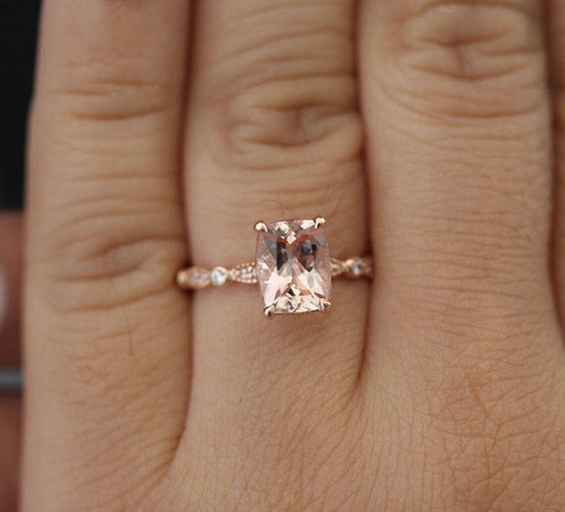 LOW COST Rose Gold 10k Morganite Cushion 9x7mm Engagement Ring | Etsy