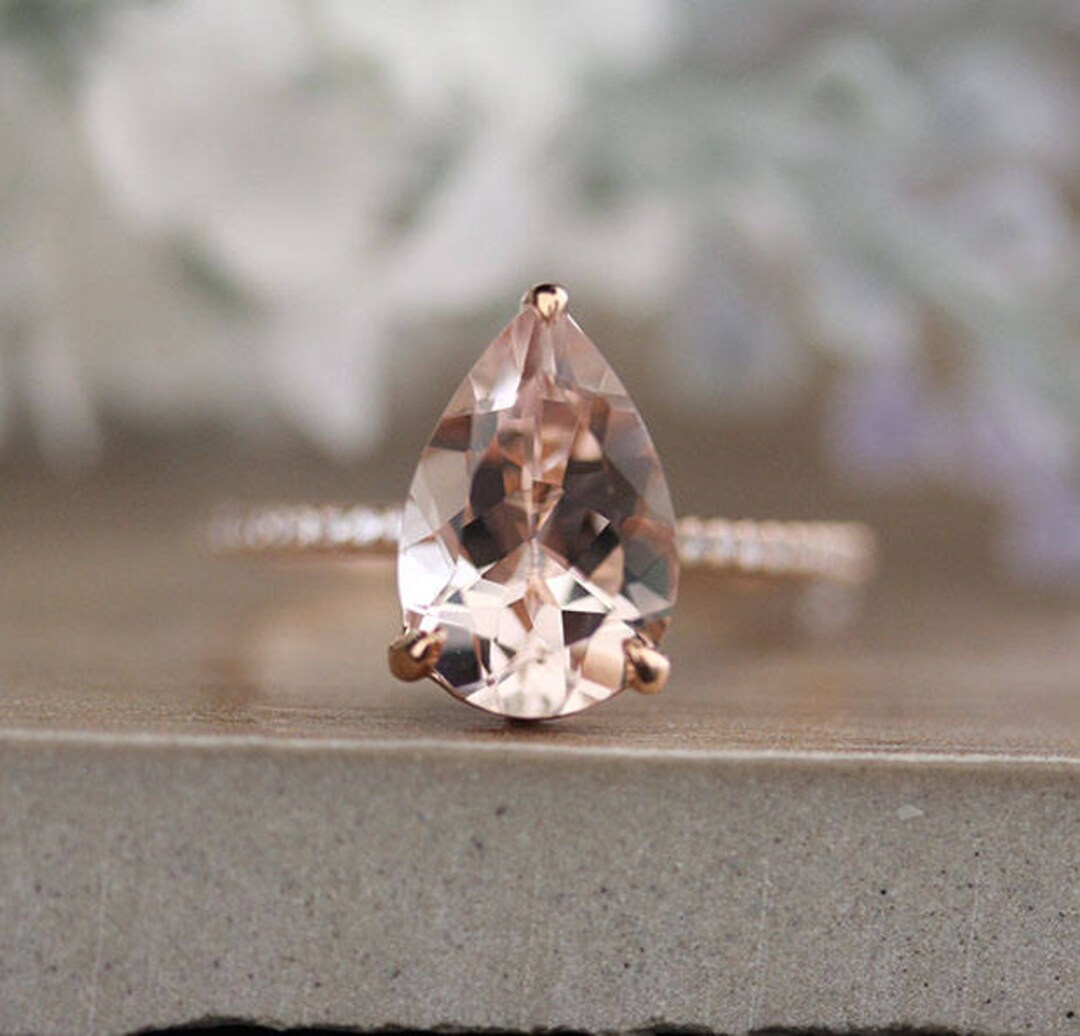Peach Pink Morganite Engagement Ring, Pear 12x8mm Morganite and Diamond ...