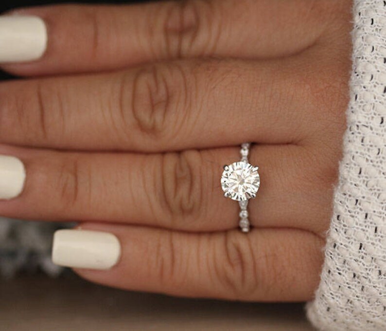 8mm Round Moissanite Engagement Ring 14k White Gold - Etsy