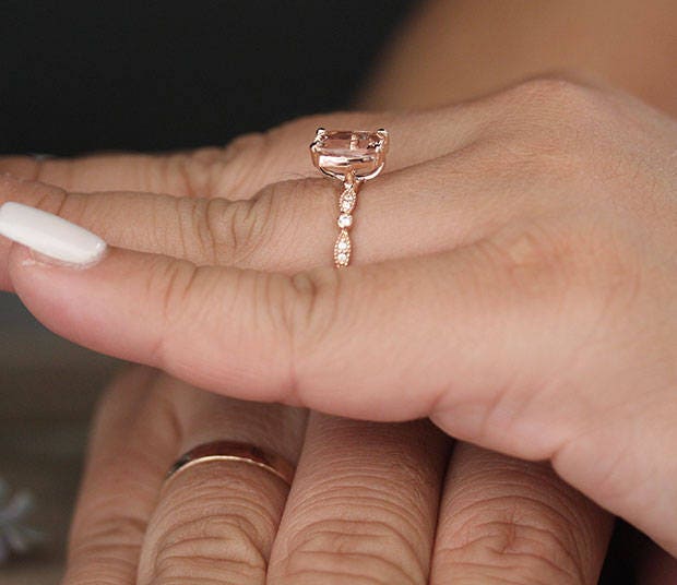 LOW COST Rose Gold 10k Morganite Cushion 9x7mm Engagement Ring - Etsy