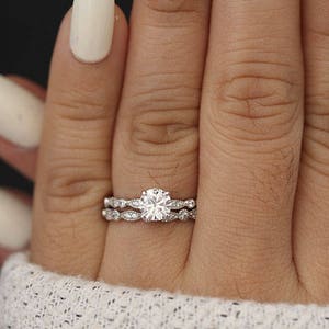 Bridal Ring Set Moissanite White Gold Engagement Ring Round - Etsy