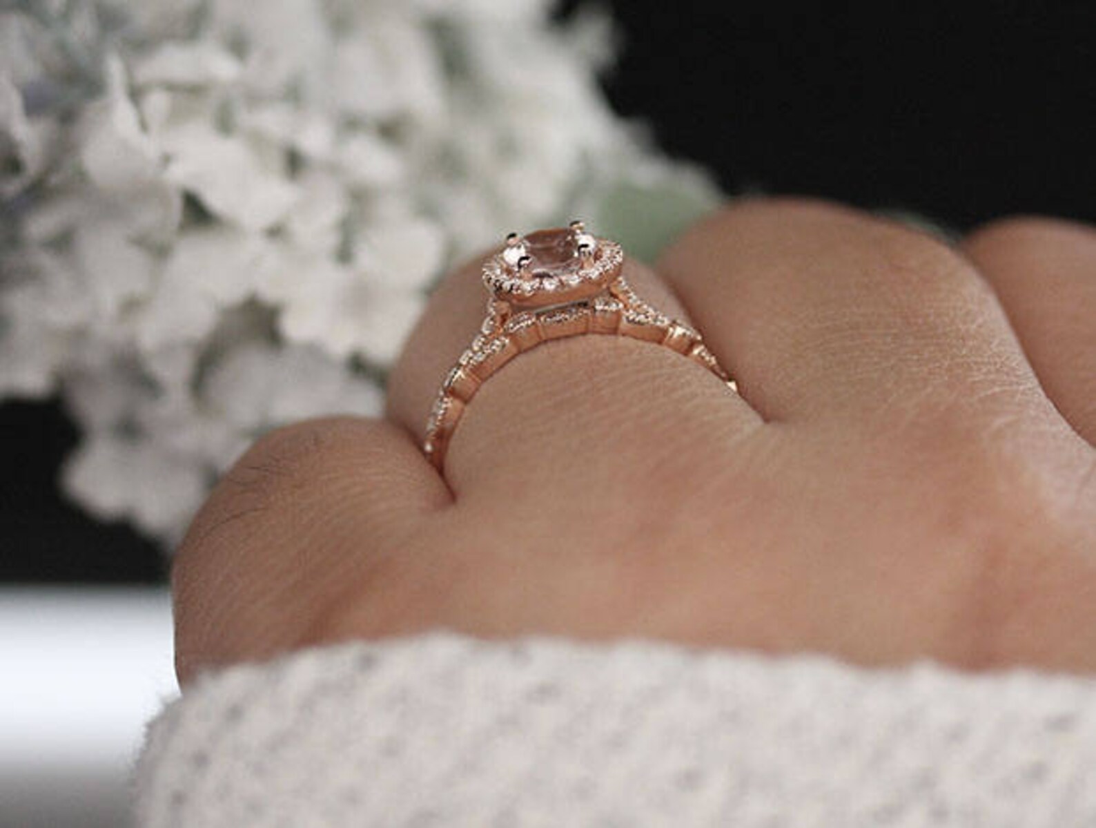 6mm Round Rose Gold Bridal Ring Set Morganite Engagement | Etsy