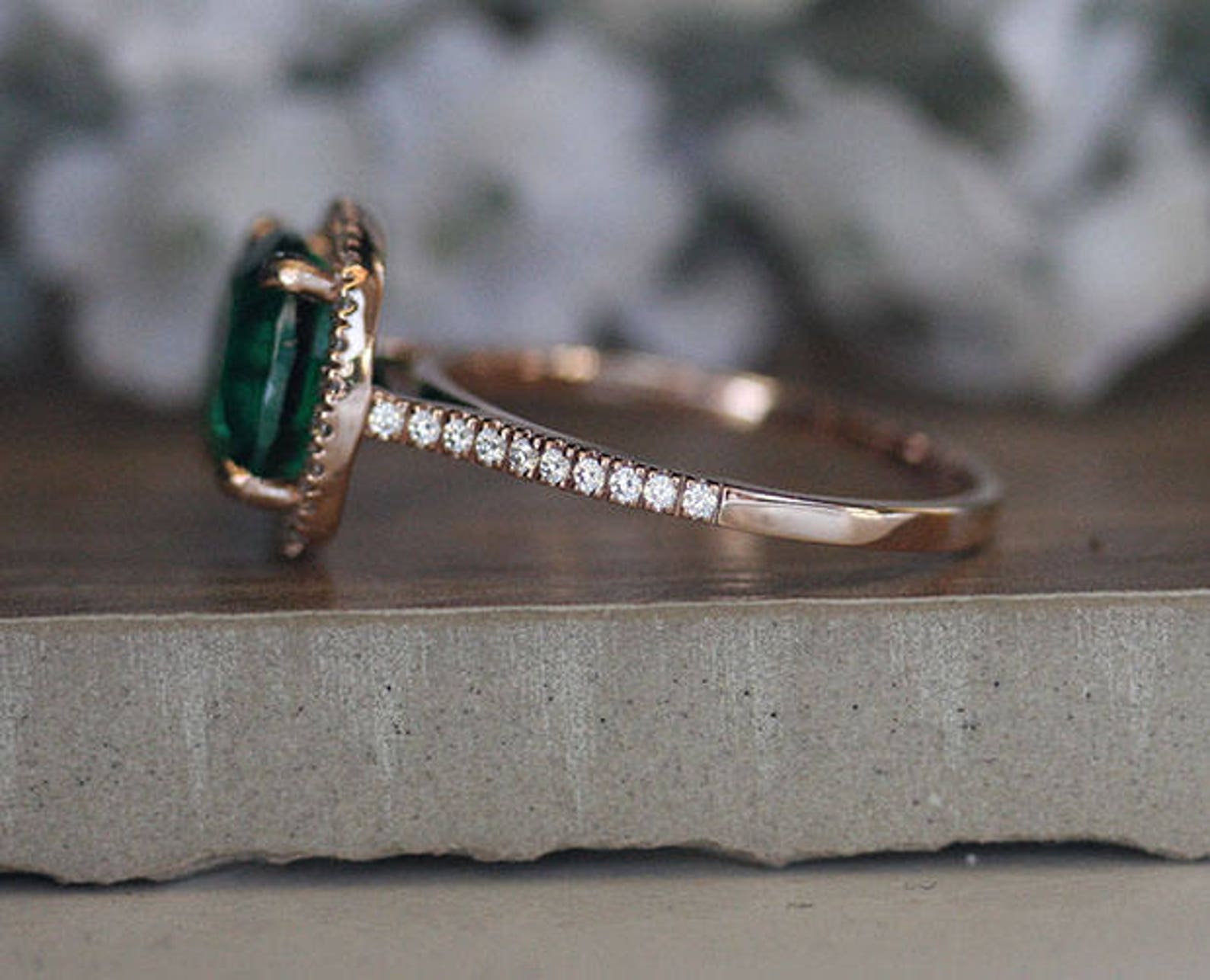 Bridal Ring Engagement Ring Wedding Ring Rose Gold Emerald | Etsy