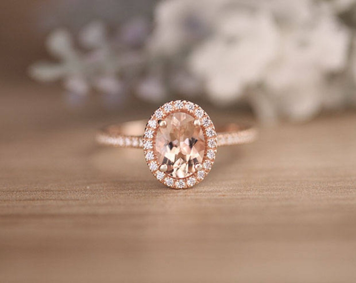 10k Rose Gold Morganite Engagement Ring Morganite Oval 8x6mm - Etsy
