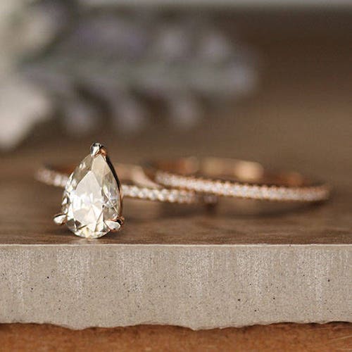Pear 1 50cts Rose Gold Moissanite Engagement Ring Diamond Etsy