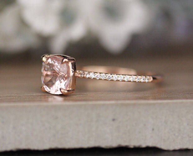 7mm Cushion Morganite Engagement Ring Pink Morganite and | Etsy