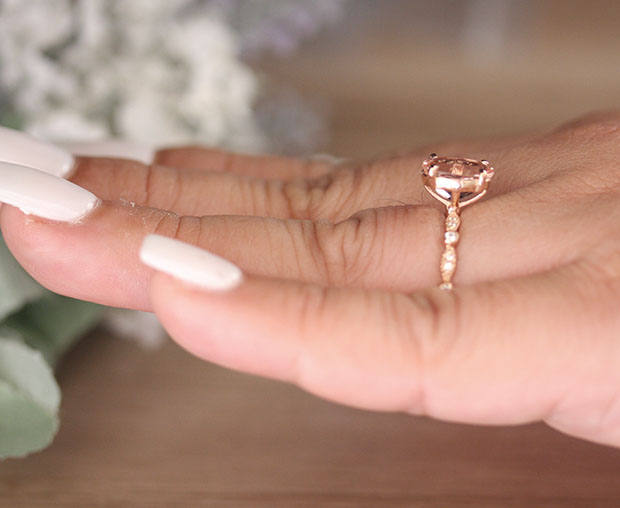 LOW COST Engagement Ring 10k Rose Gold Morganite and Diamond - Etsy