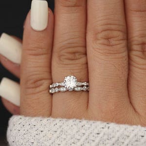 Bridal Ring Set Moissanite White Gold Engagement Ring Round - Etsy