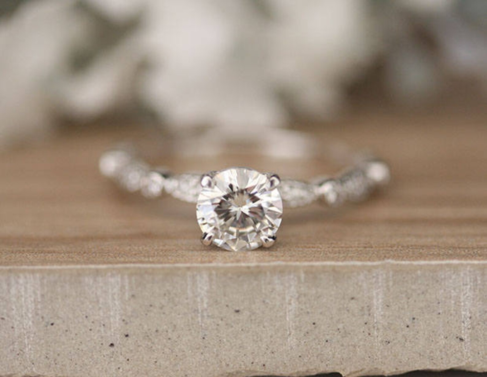 Bridal Ring Set Moissanite White Gold Engagement Ring Round - Etsy