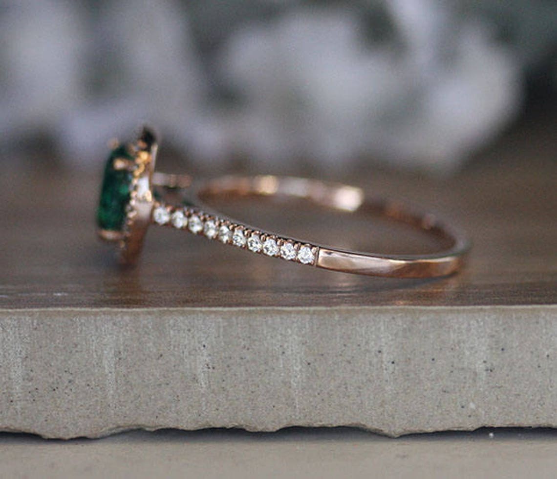 Round 7mm Lab Created Emerald Engagement Ring Rose Gold | Etsy