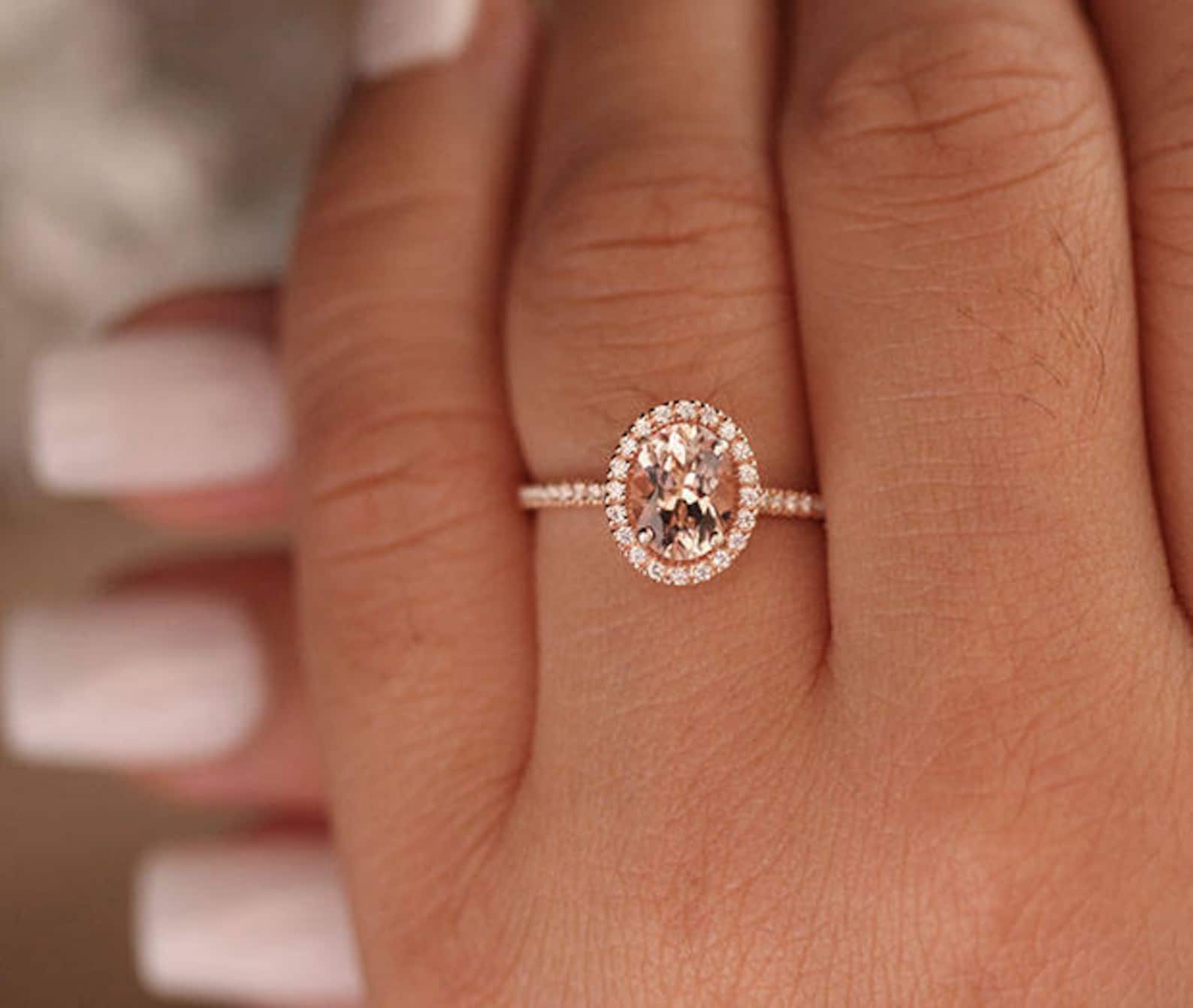 10k Rose Gold Morganite Engagement Ring Morganite Oval 8x6mm - Etsy