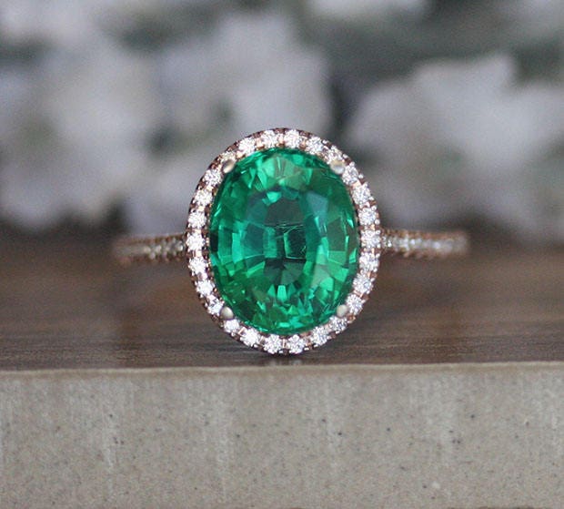 10x8mm Oval Lab Created Emerald Engagement Ring Rose Gold - Etsy