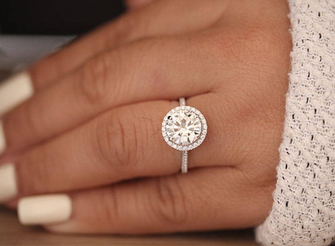 3.00ct Round Moissanite Engagement Ring Diamond Halo Ring - Etsy