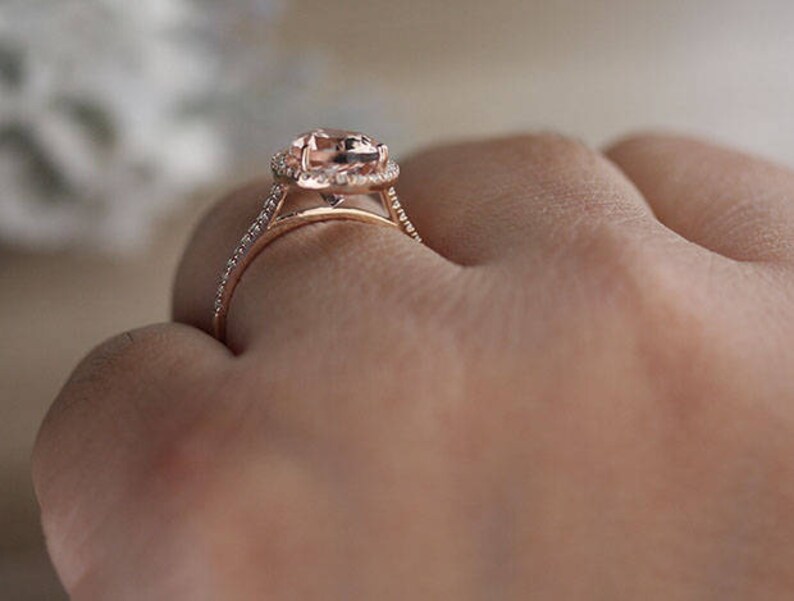Engagement Ring 14k Rose Gold Morganite Pear 12x8mm and - Etsy