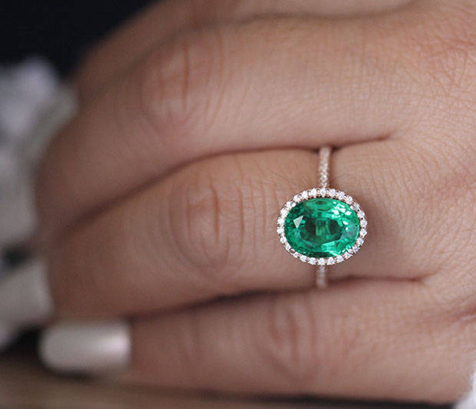 10x8mm Oval Lab Created Emerald Engagement Ring Rose Gold | Etsy