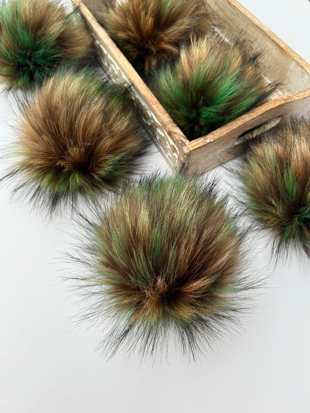 Autumn - Handmade Green and Brown Faux Fur Pom Pom / UK Seller / Pom ...