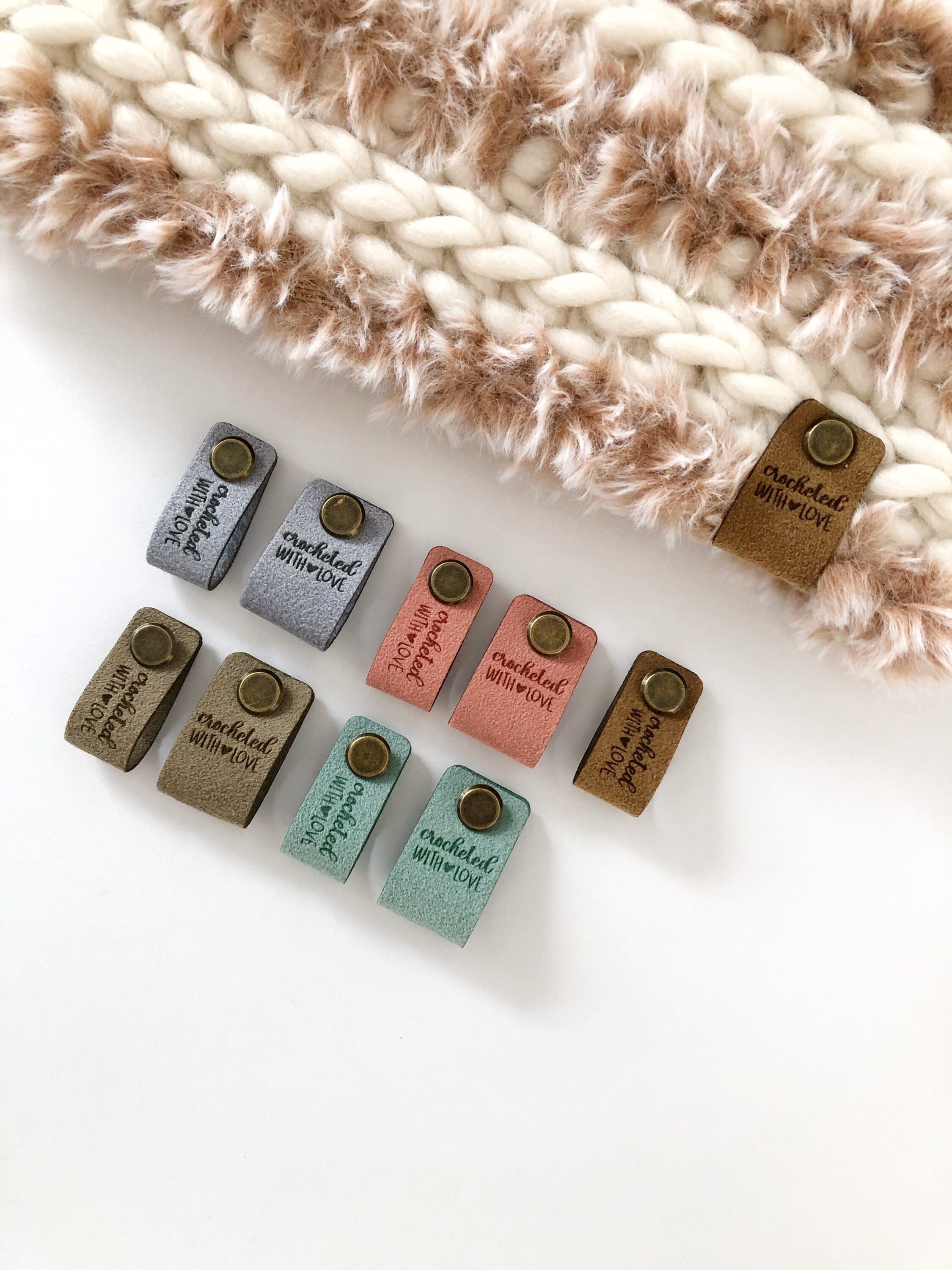 10 Crocheted With Love Ultrasuede Labels // Tags for Knitting - Etsy UK