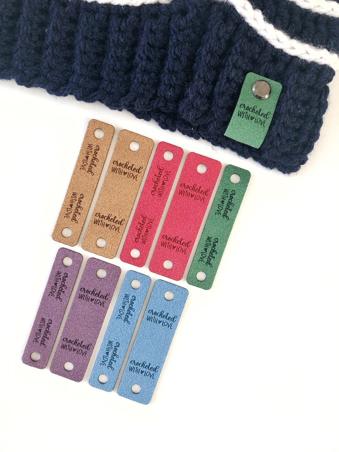10 Crocheted With Love Ultrasuede Labels // Tags for Knitting and ...