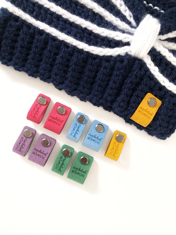 10 Crocheted With Love Ultrasuede Labels // Tags for Knitting - Etsy UK
