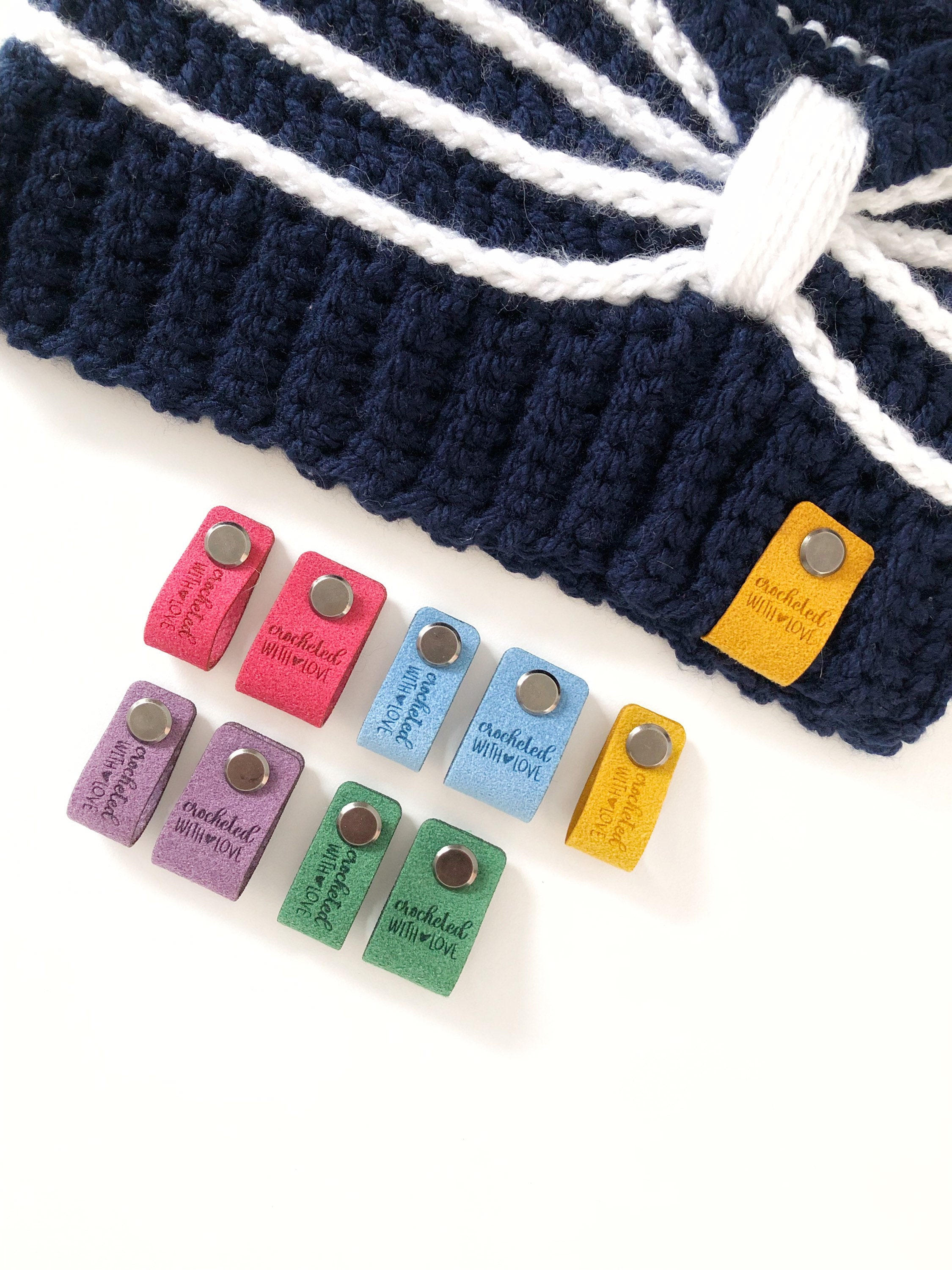 10 Crocheted With Love Ultrasuede Labels // Tags for Knitting - Etsy UK