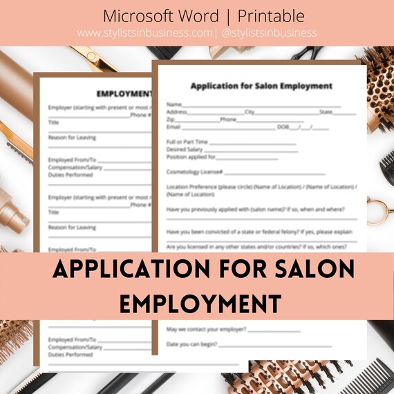Application for Salon Employment - Etsy