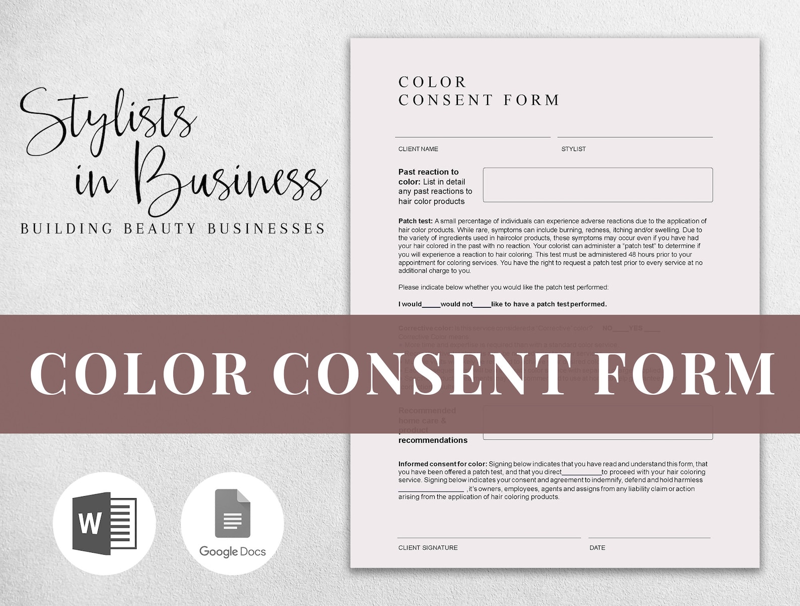 Hair Stylist Color Consent Form - Etsy