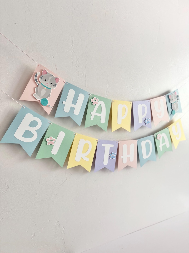 Kitty Cat Birthday Banner, Kitten Party, Kids Birthday Decorations ...