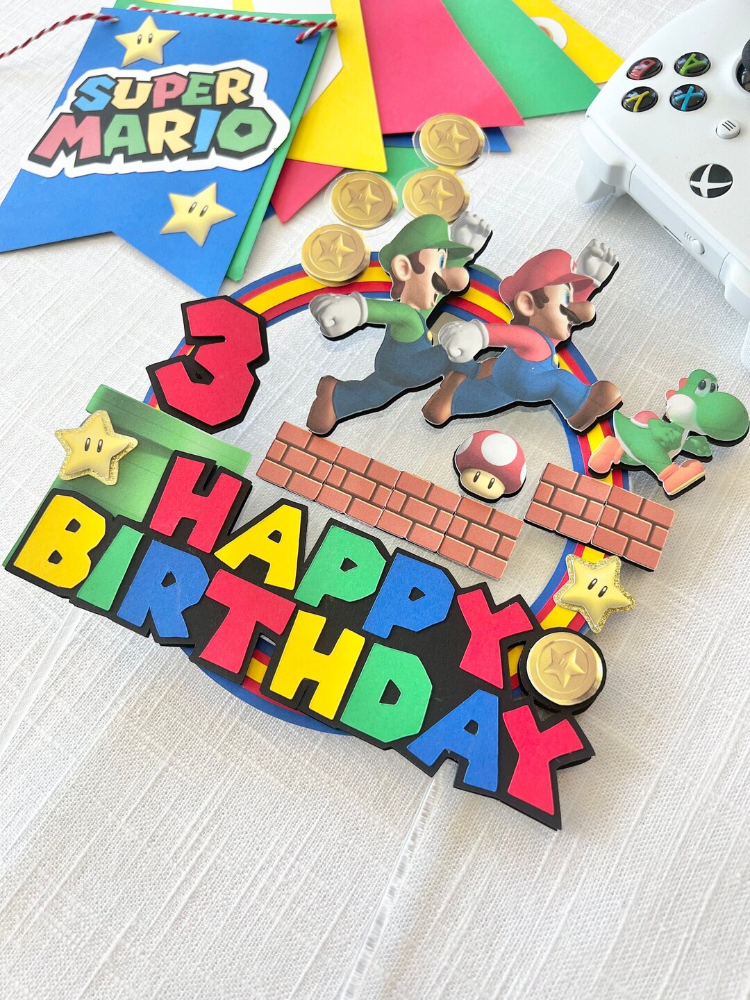 Super Mario Age Cake Topper, Kids Custom Age Birthday Party Decorations ...