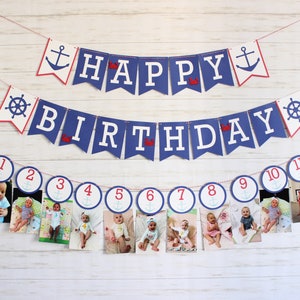 Nautical Happy Birthday Banner, Anchors Boat Party Kids Party ...