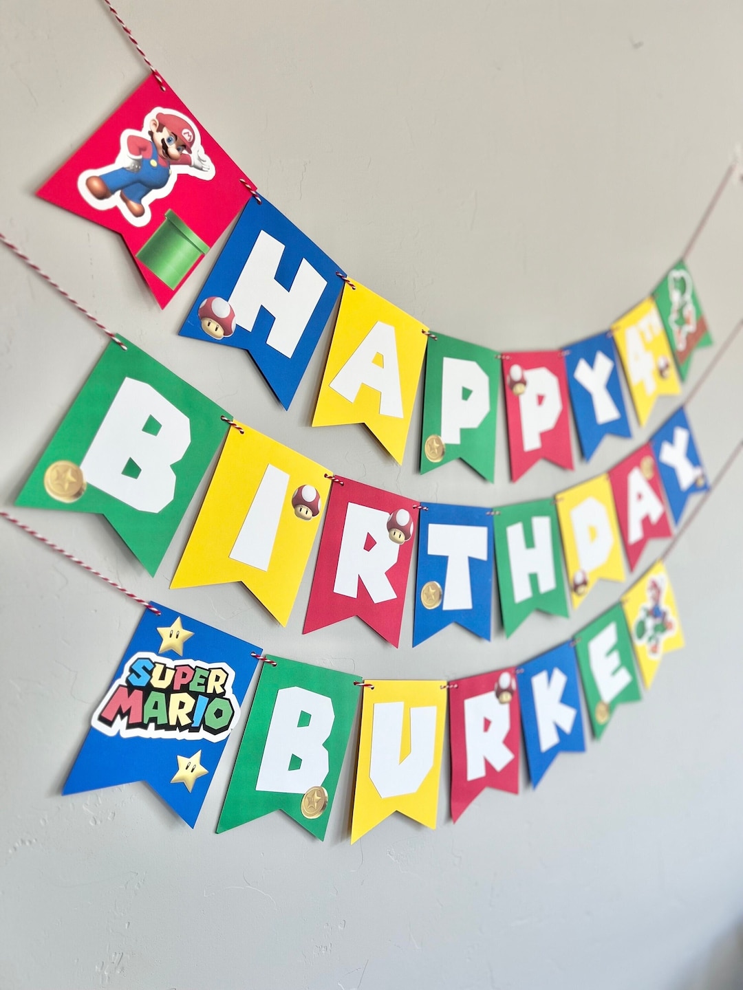 Super Mario Happy Birthday Banner Birthday Decorations Party Banners - Etsy