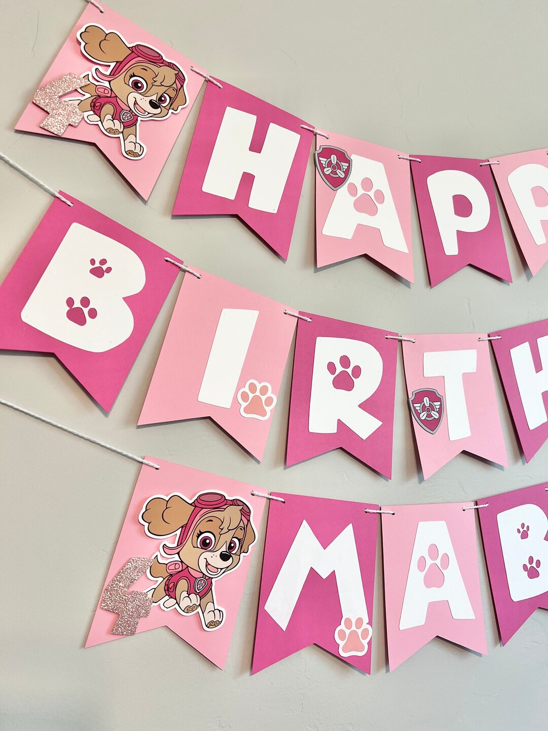 Skye Birthday Banner, Paw Patrol Kids Party Decorations, Girl Pink ...