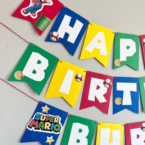 Super Mario Happy Birthday Banner Birthday Decorations Party Banners - Etsy