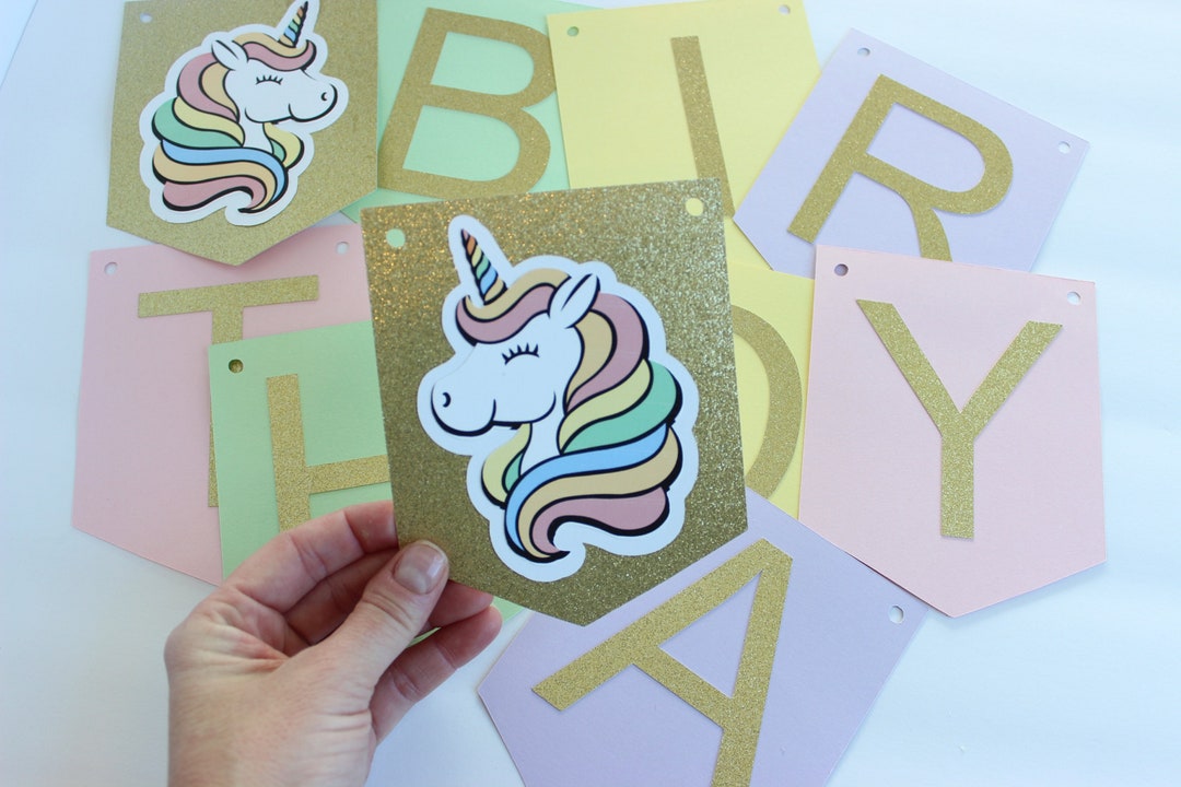 Unicorn Happy Birthday Banner Rainbow Glitter Unicorn Girl - Etsy