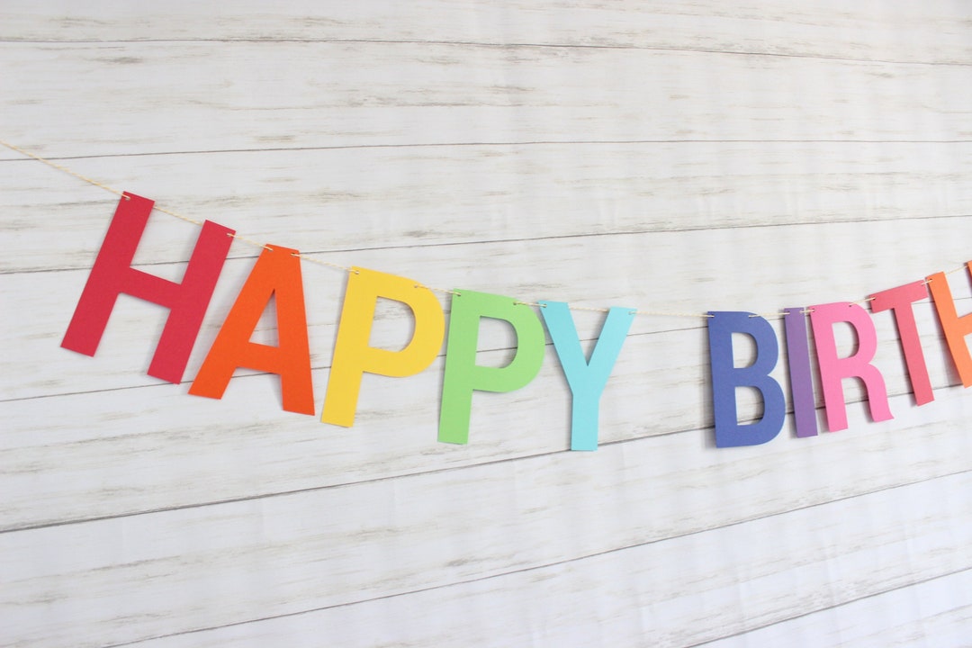 Rainbow Happy Birthday Banner, Kids Party Decorations, Custom Birthday ...