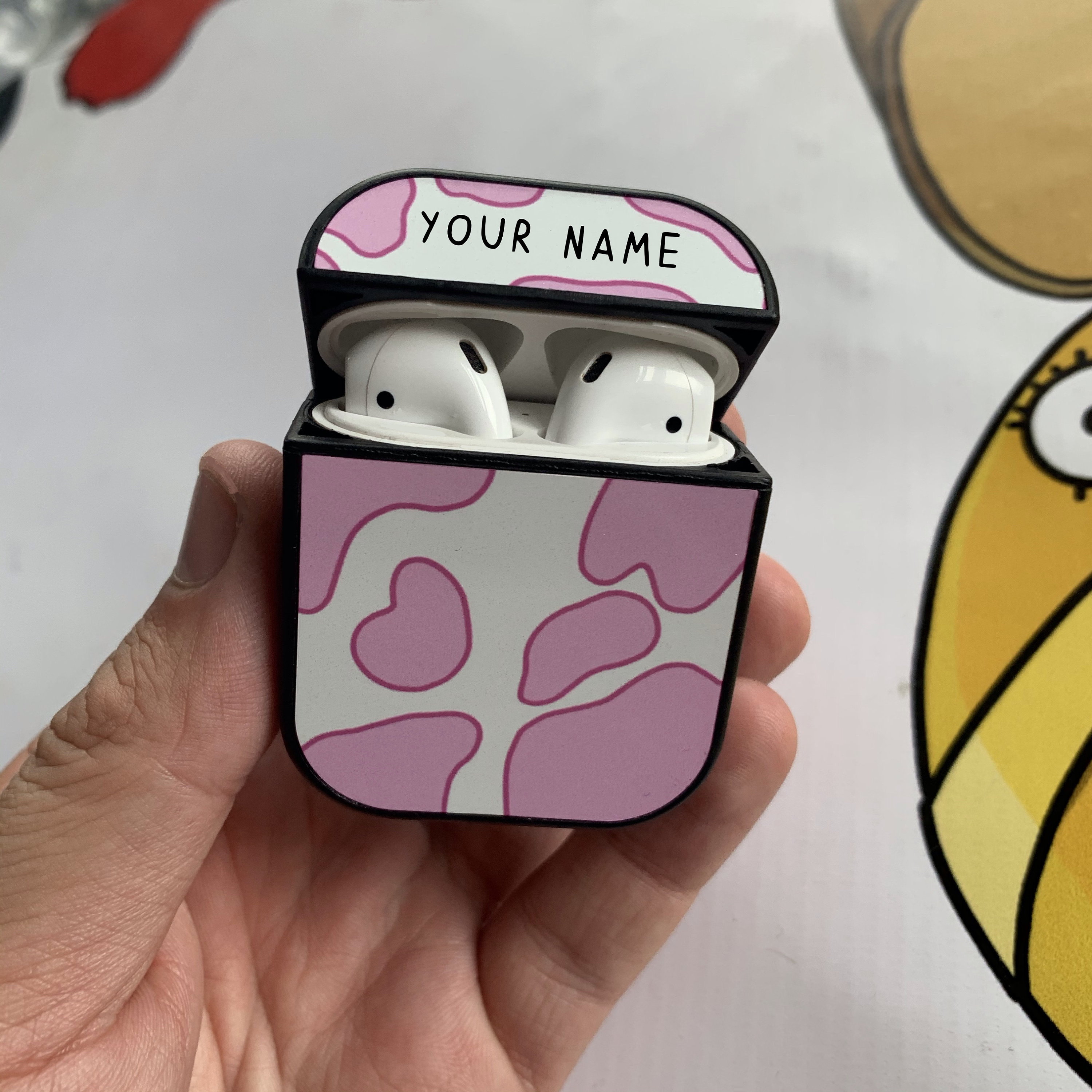Personalised Custom Air Pod Gen 1 &2 Case Pink Cow Print | Etsy