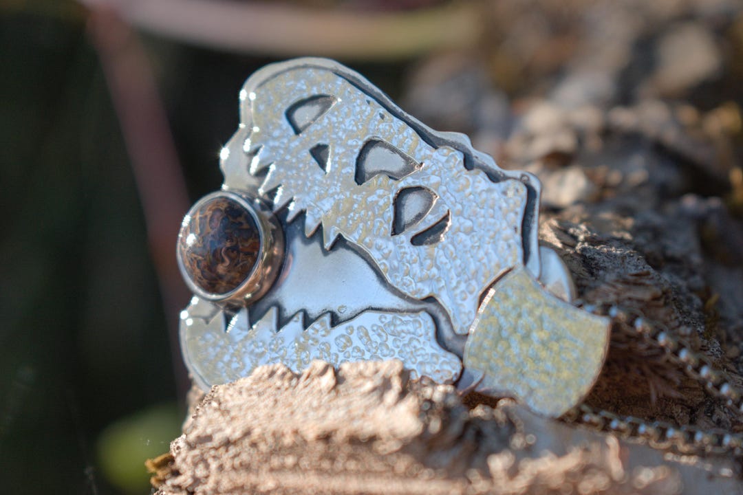 T-rex Skull With Real Dinosaur Bone Fossil - Pendant Necklace - Etsy