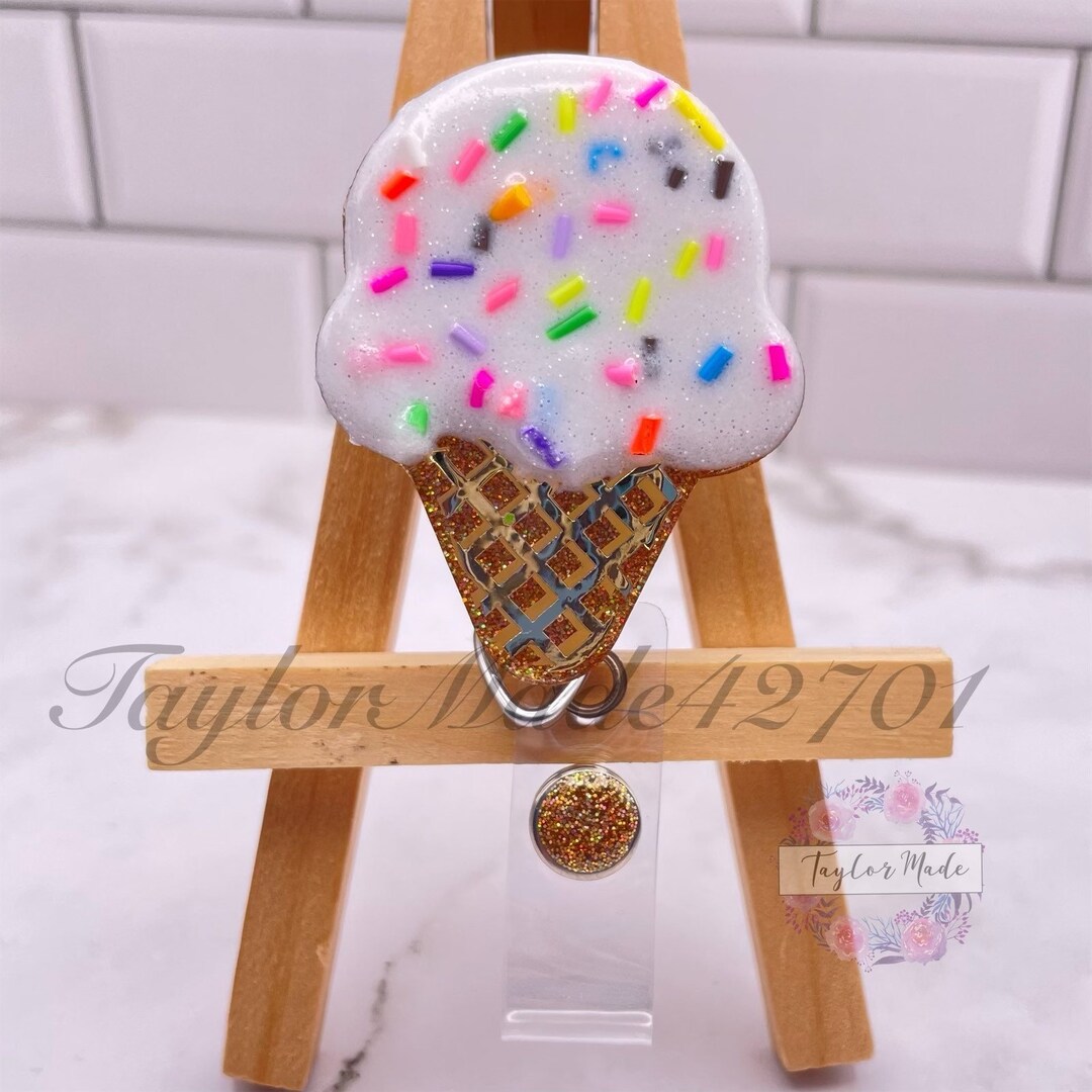 Ice Cream Cone With Sprinkles Badge Reel, Ice Cream Cone Holder, Ice ...