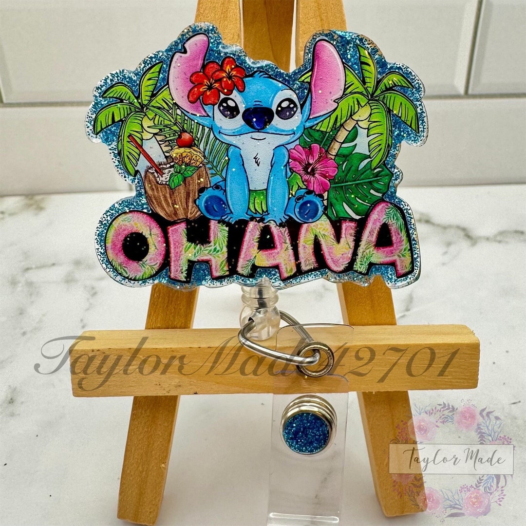 Blue Alien Ohana Badge Reel, Palm Trees Blue Alien ID Holder, Summer ...
