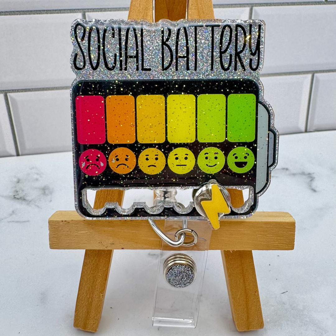 Social Battery Level Retractable Badge Reel, Personal Battery ID Holder ...