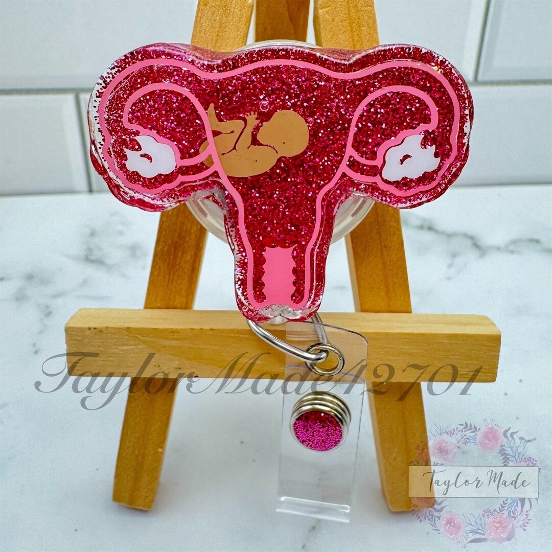 Uterus Baby Shaker Retractable Badge Reel, OBGYN ID Badge Holder ...