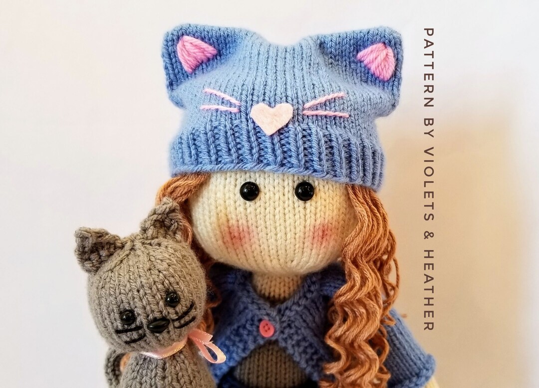 KNITTING PATTERN for Katrina Knit Doll & Her Kitten, Instant PDF ...